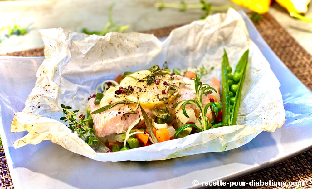 Papillotes de Saumon Thym Romarin aux petits légumes