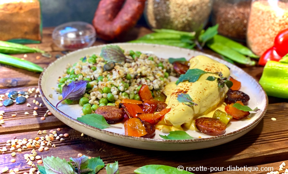 Poulet Sauce Safran et garniture IG Bas