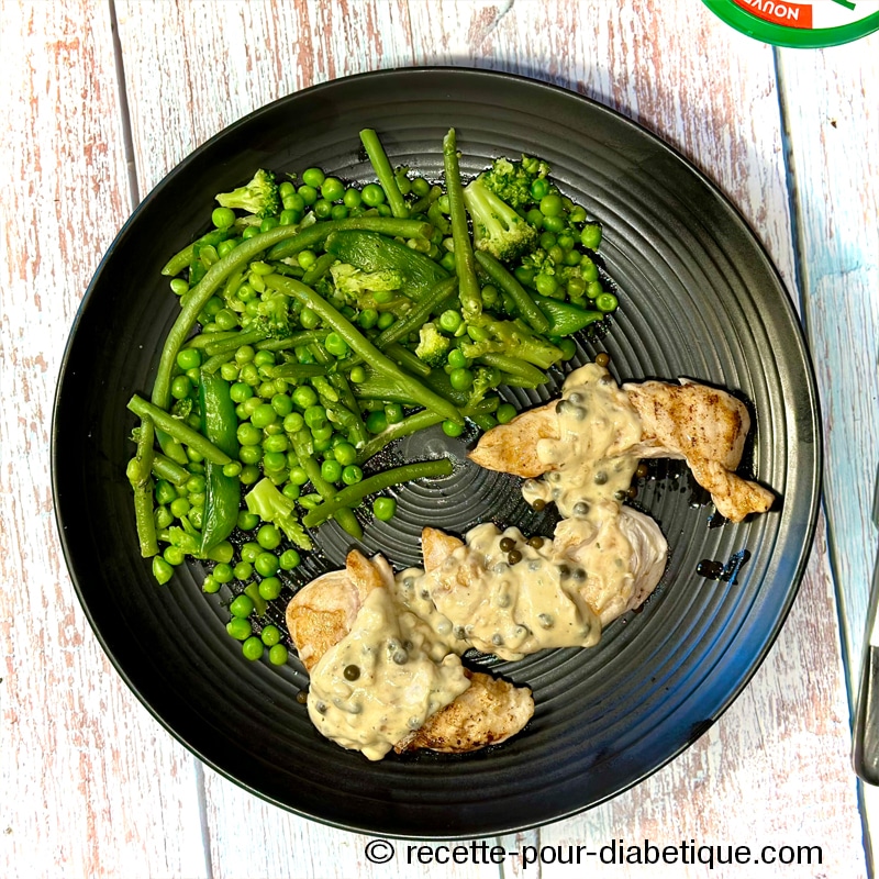 Poulet au fromage Tartare poivré et accompagnement IG Bas