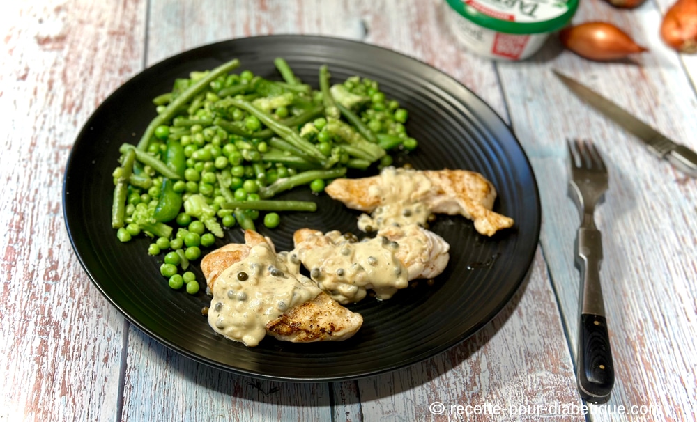 Poulet au fromage Tartare poivré et accompagnement IG Bas