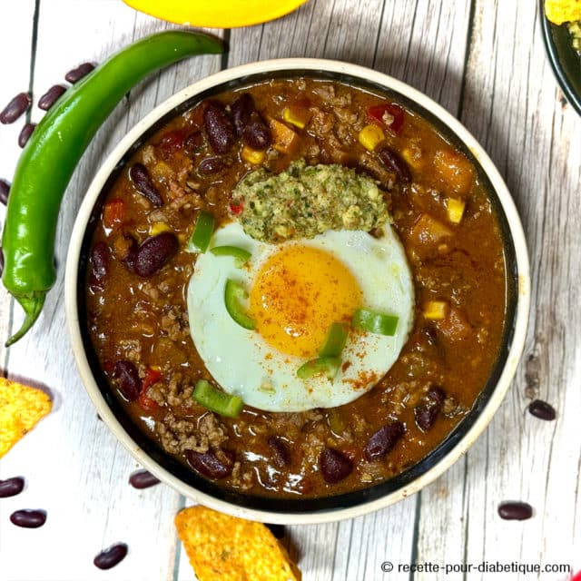 Recette de Chili Con Carne Ig Bas aux légumes et à l'oeuf